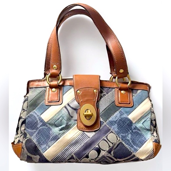 Coach | Bags | Coach Signature Patchwork Blue Leather Denim Shoulder ...